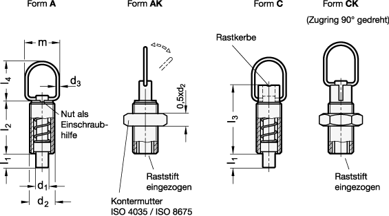 GN 413-5-M10X1-CK-NI EDELSTAHL-RASTBOLZEN MIT ZUGRING UND KONTERMUTTER ...